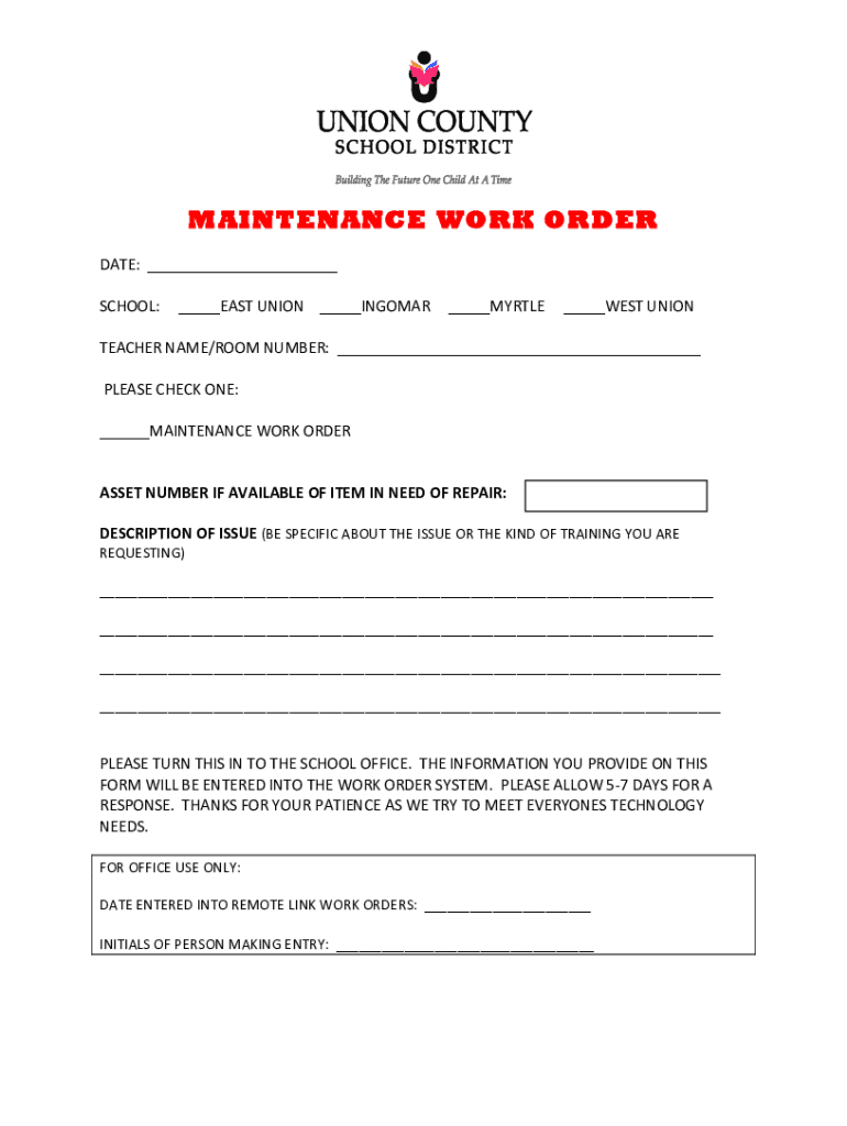 Fillable Online WORK ORDER FORM MAINTENANCE.docx Fax Email Print ...