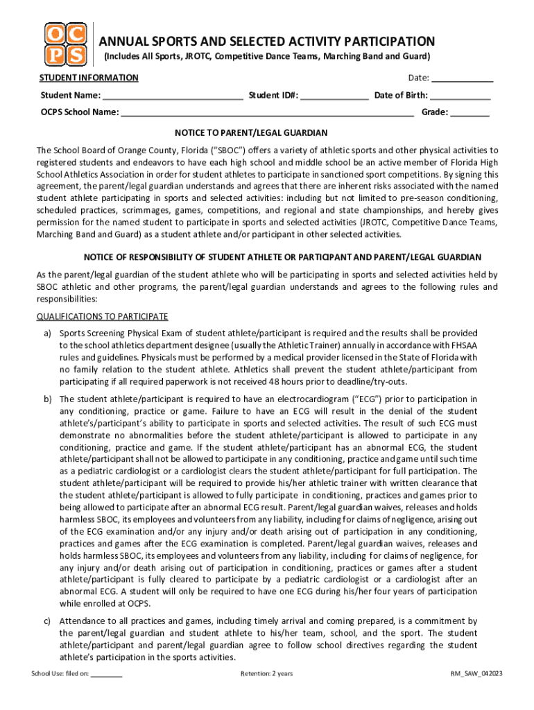 Fillable Online Student / Parent Extra - Curricular Activities Handbook ...