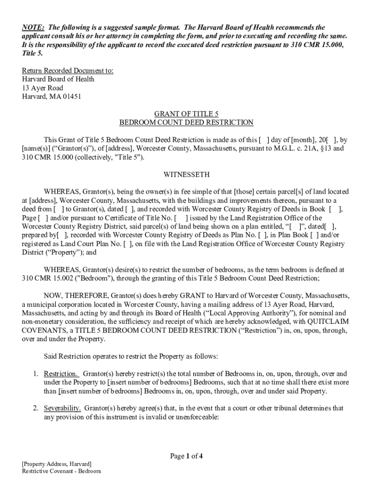Fillable Online Grant of Title 5 Bedroom Count Deed Restriction Fax ...