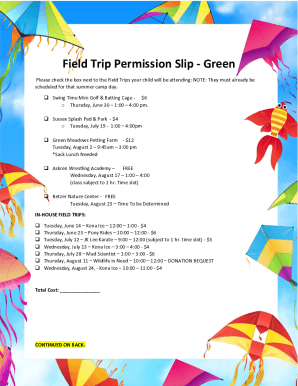 Fillable Online Summer Camp Green Field Trip Permission SLips.docx Fax ...