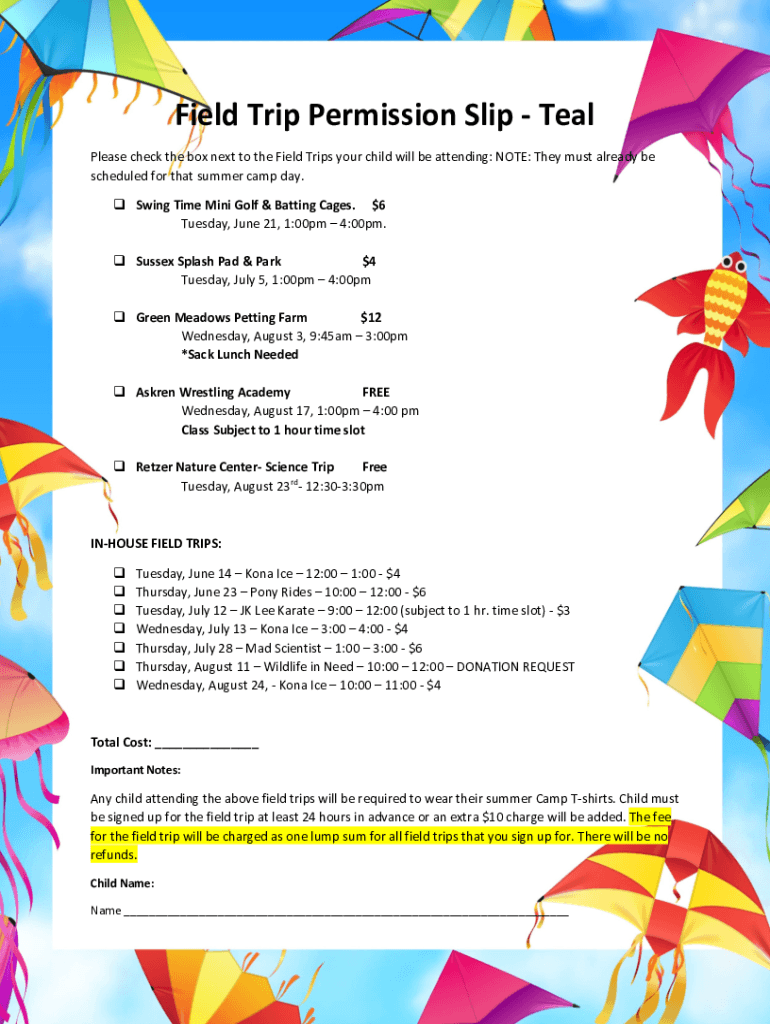 Fillable Online Zoo Field Trip Permission Slip Template Fax Email Print 