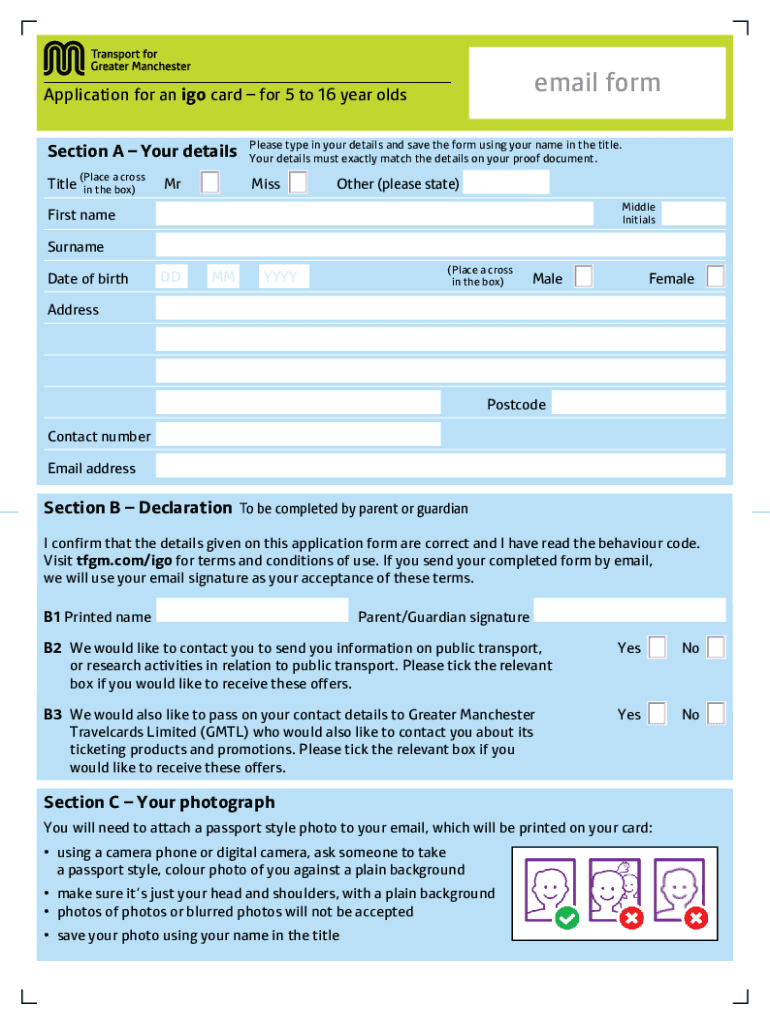Fillable Online Application for an igo young person's concessionary ...