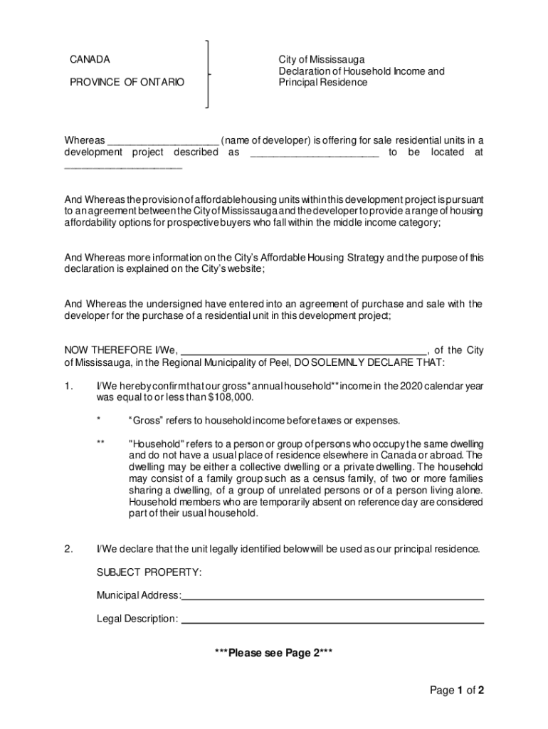 Fillable Online Declaration of Household Income and Principal Residence Fax Email Print - pdfFiller