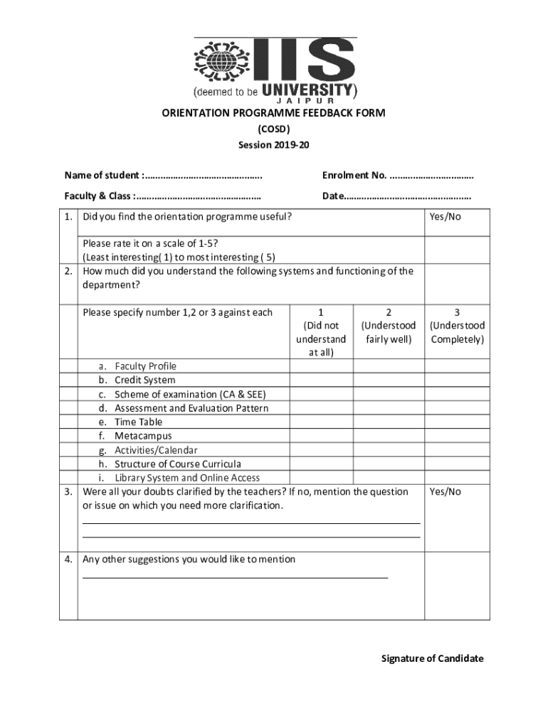 Fillable Online iisuniv ac Student Orientation Programme Feedback (BBA ...