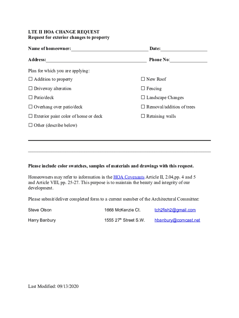 Fillable Online Architectural Change Request Form 2 Fax Email Print ...
