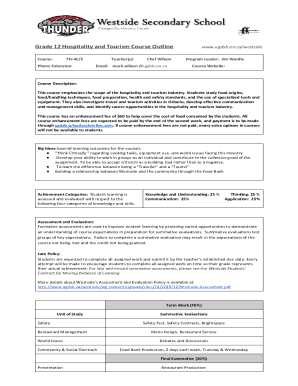 Fillable Online Grade 12 Hospitality and Tourism Course Outline Fax ...