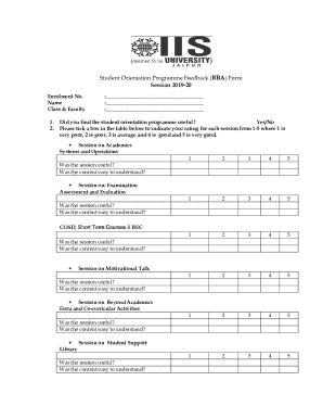 Fillable Online iisuniv ac ORIENTATION PROGRAMME FEEDBACK FORM Fax ...