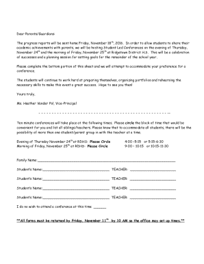 Fillable Online Student Led Conferences Letter Fax Email Print - pdfFiller