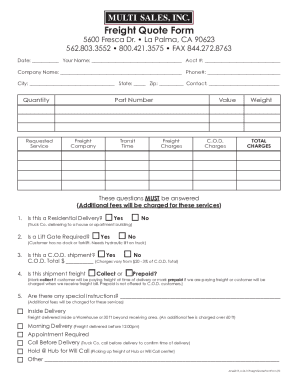 Fillable Online Freight Quote Form Fax Email Print - pdfFiller