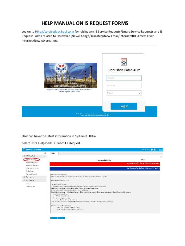 Fillable Online HELP MANUAL ON IS REQUEST FORMS - HPCL Service Desk Fax ...