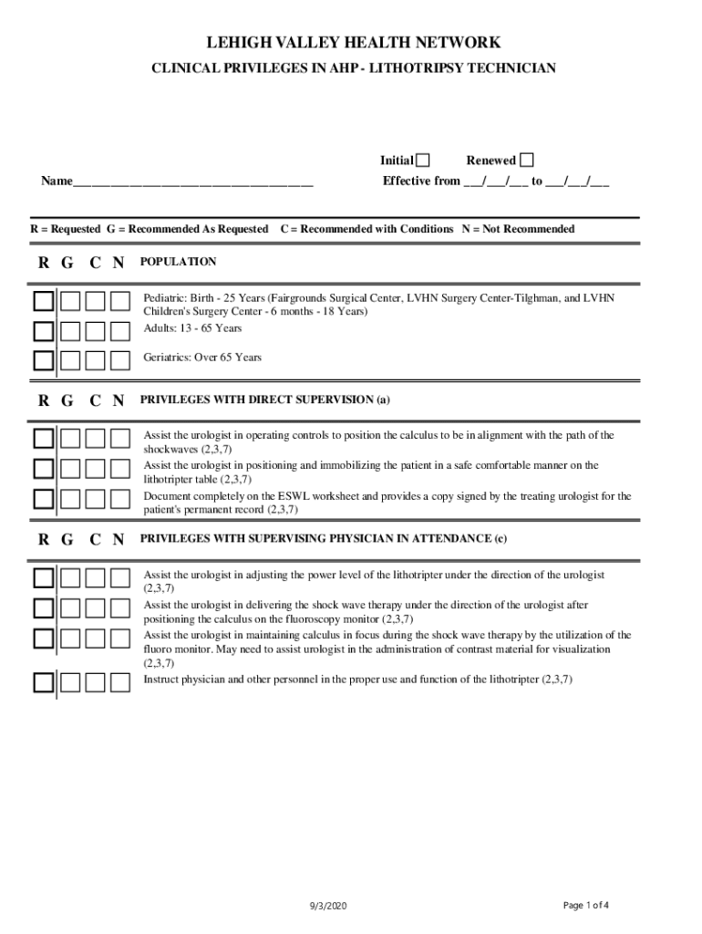 Fillable Online clinical privileges in ahp - lithotripsy technician Fax ...