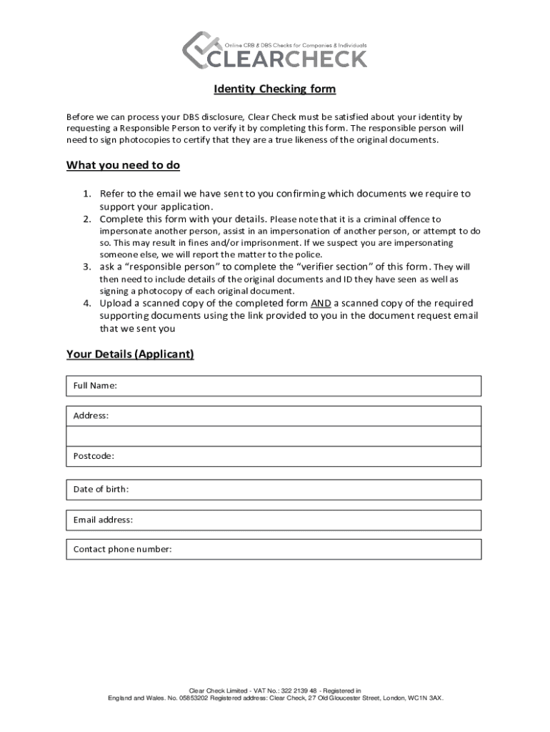 Fillable Online Identity Checking form What you need to do Your Details ( ... Fax Email Print ...