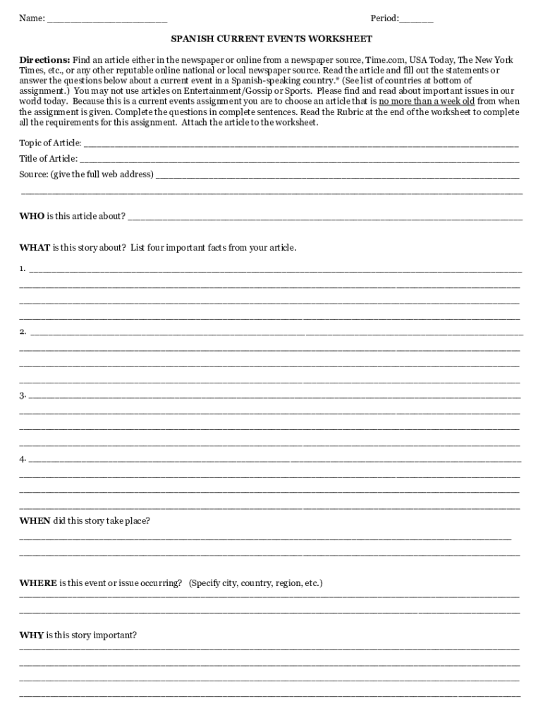 Fillable Online current events worksheet.doc - Name: Period Fax Email ...