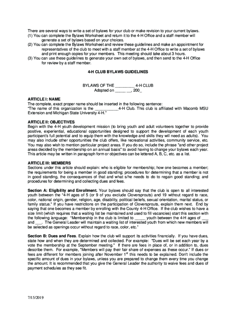 Fillable Online There are several ways to write a set of bylaws for ...