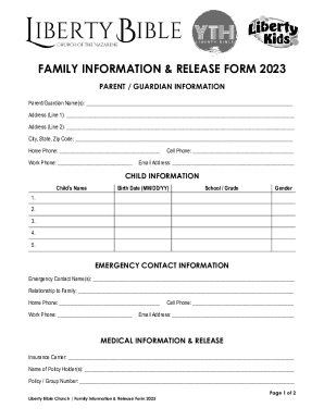 Fillable Online FAMILY INFORMATION & RELEASE FORM 2023 Fax Email Print - pdfFiller
