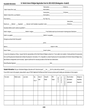 Fillable Online ST. PATRICK SCHOOL PRE-REGISTRATION FORM Fax Email ...
