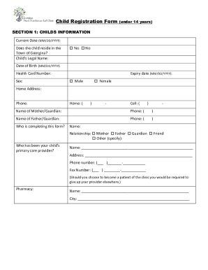 Fillable Online Child Registration Form (under 14 years) Fax Email ...
