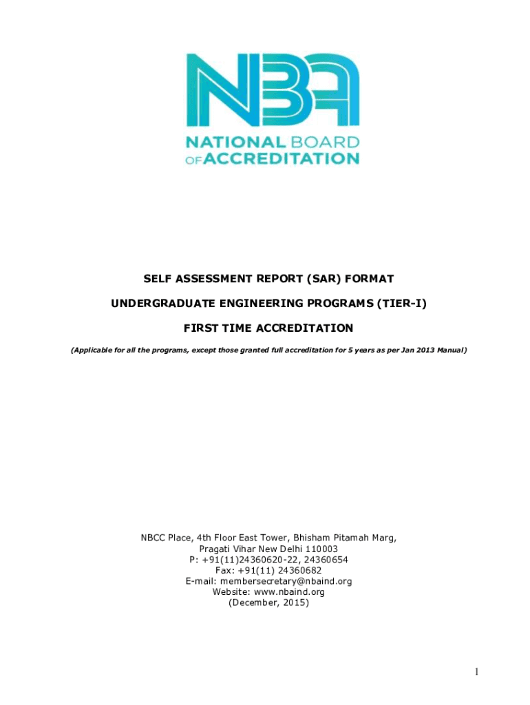 Fillable Online SELF ASSESSMENT REPORT (SAR) FORMAT DIPLOMA ... Fax ...