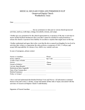 Fillable Online MEDICAL RELEASE FORM AND PERMISSION SLIP.doc Fax Email Print - pdfFiller