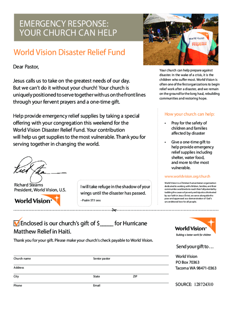Fillable Online Donate Disaster Relief in the USAWorld Vision Fax Email ...
