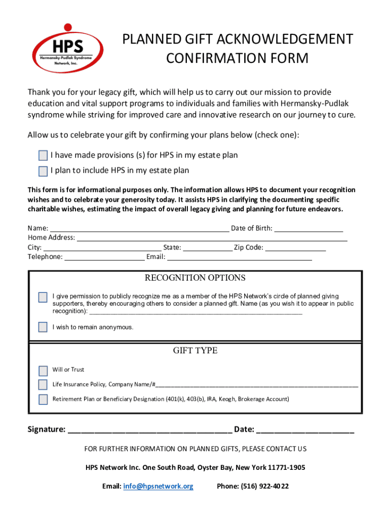 Fillable Online PLANNED GIFT ACKNOWLEDGEMENT CONFIRMATION FORM.docx Fax ...