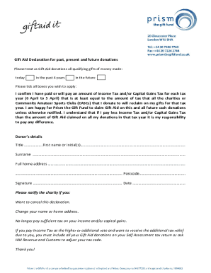 Fillable Online Gift Aid Declaration for past, present and future ...