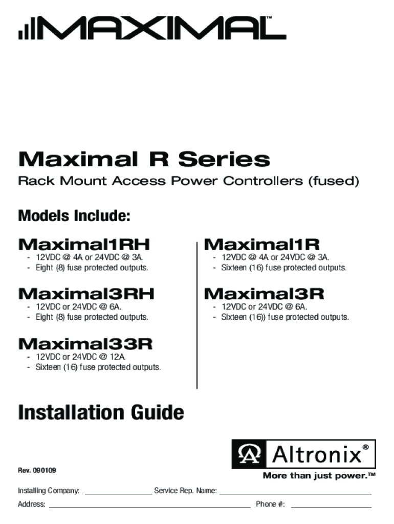 Fillable Online Altronix Maximal R Series Rack Mount Access Power ...