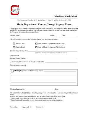 Fillable Online Music Department Course Change Request Form Fax Email ...