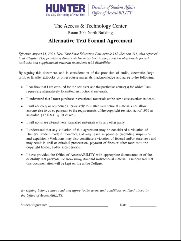 Fillable Online Alternative Format Agreement Form. Alternative Format ...