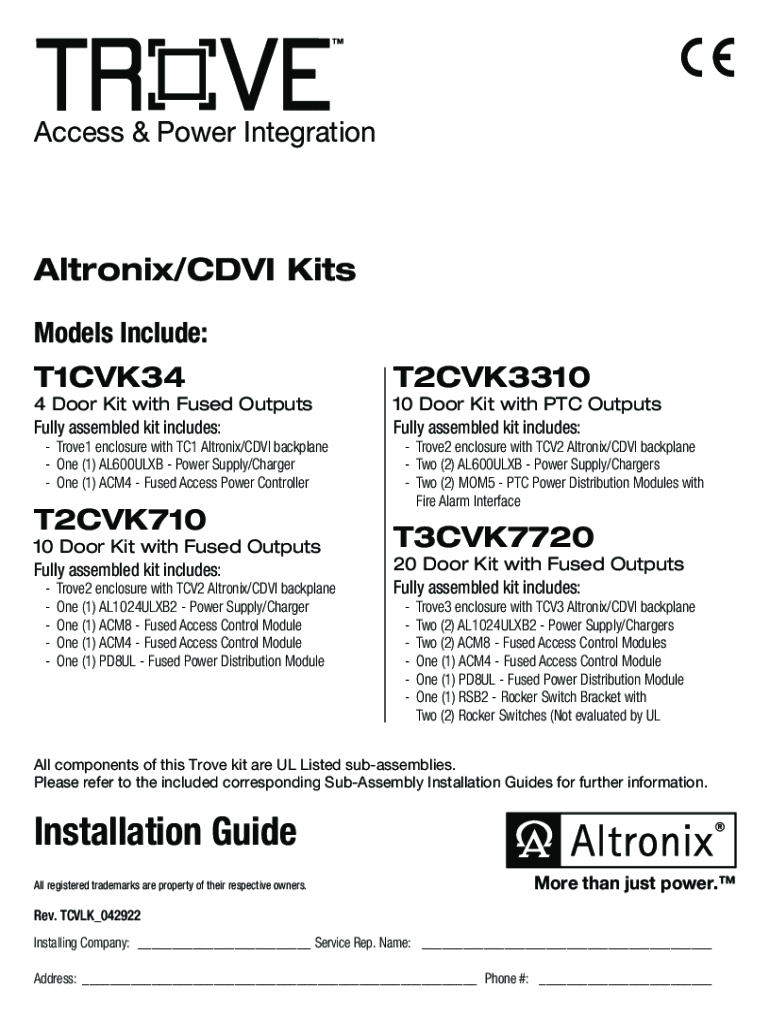Fillable Online - Trove1 enclosure with TC1 Altronix/CDVI backplane Fax Email Print - pdfFiller