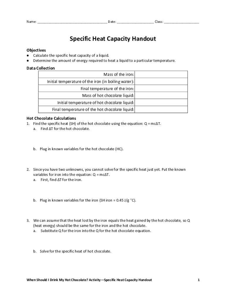 Fillable Online Worksheet: Heat and Heat Calculations ... Fax Email ...