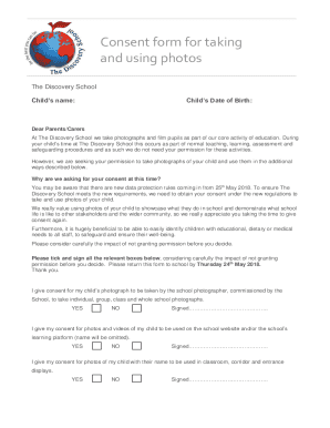 Fillable Online Consent form for use of children's images by the ...