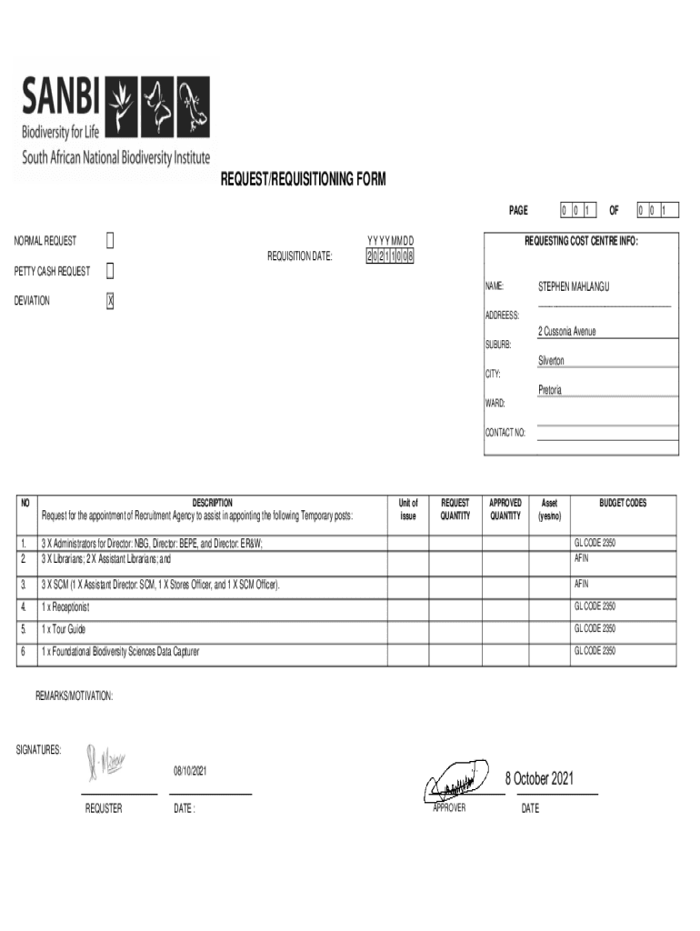 Fillable Online REQUEST/REQUISITIONING FORM Fax Email Print - pdfFiller