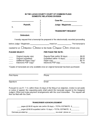 Fillable Online Transcript Request - Lucas County Fax Email Print ...
