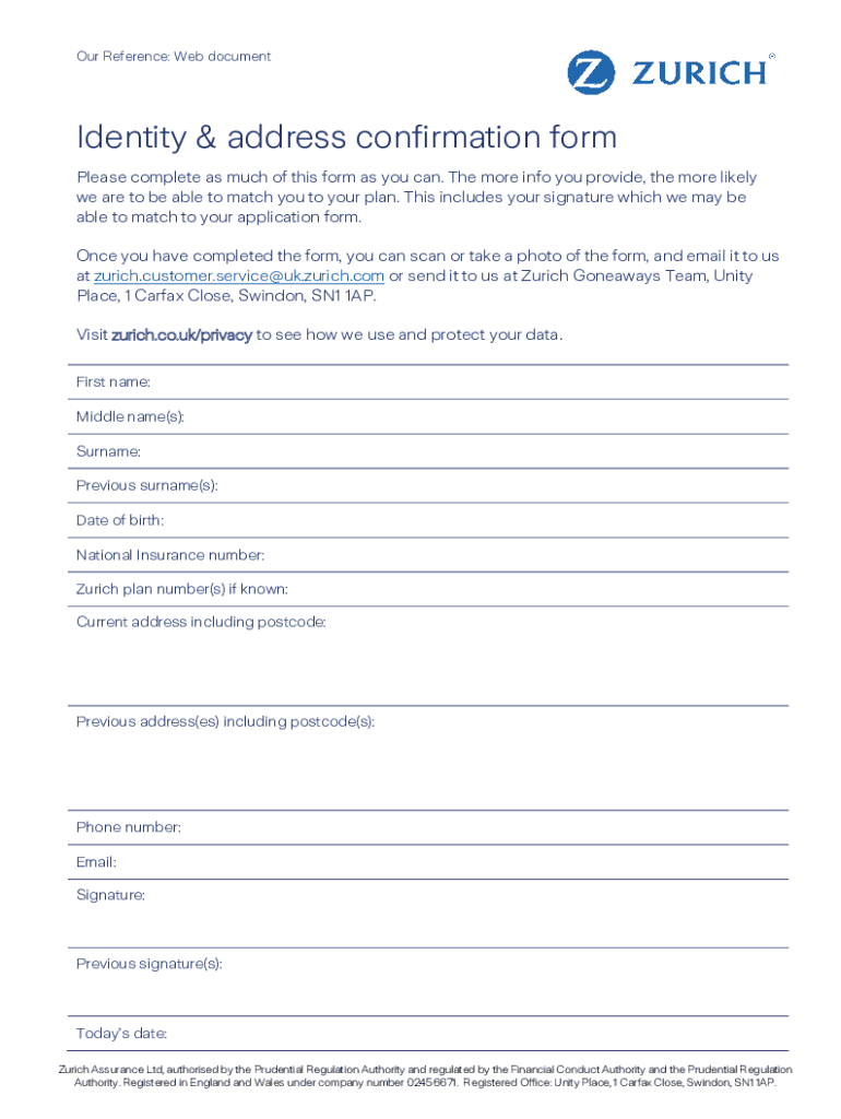 Fillable Online Identity & address confirmation form Fax Email Print ...