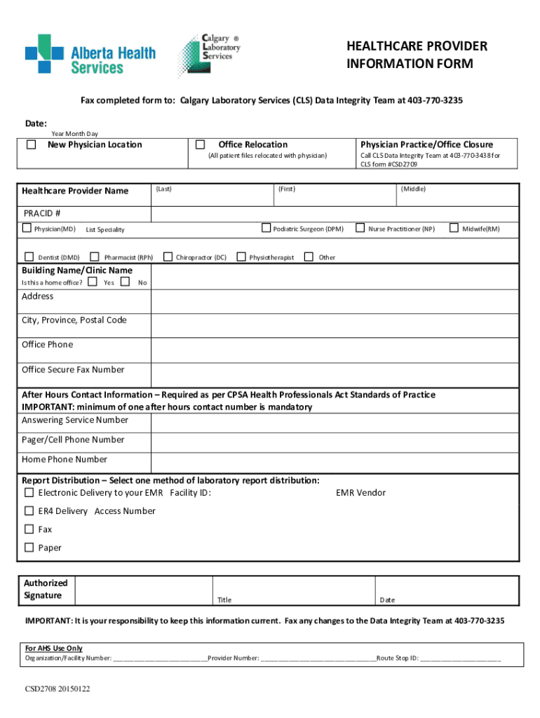 Fillable Online HEALTHCARE PROVIDER INFORMATION FORM Fax Email Print ...