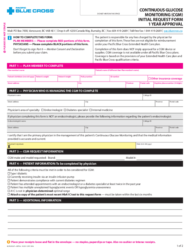 Fillable Online cgm initial request form 1 year approval Fax Email ...