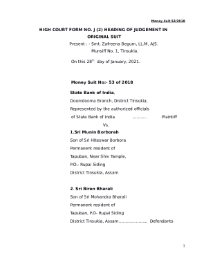 Fillable Online HIGH COURT FORM NO. J (2) HEADING OF JUDGEMENT IN ...