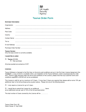 Fillable Online Taurus Order Form Fax Email Print - pdfFiller