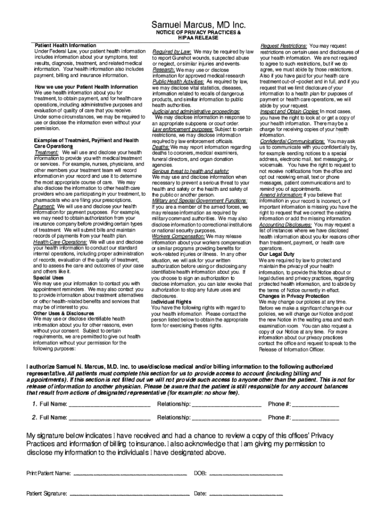 Fillable Online FormsDr. Samuel N. Marcus M.D., Ph.D Fax Email Print ...
