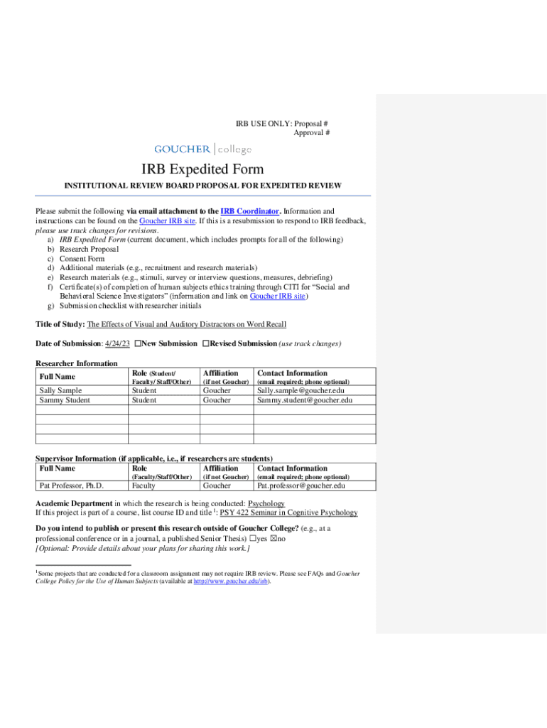 Fillable Online IRB Proposal ApplicationSponsored Programs and ... Fax Email Print - pdfFiller