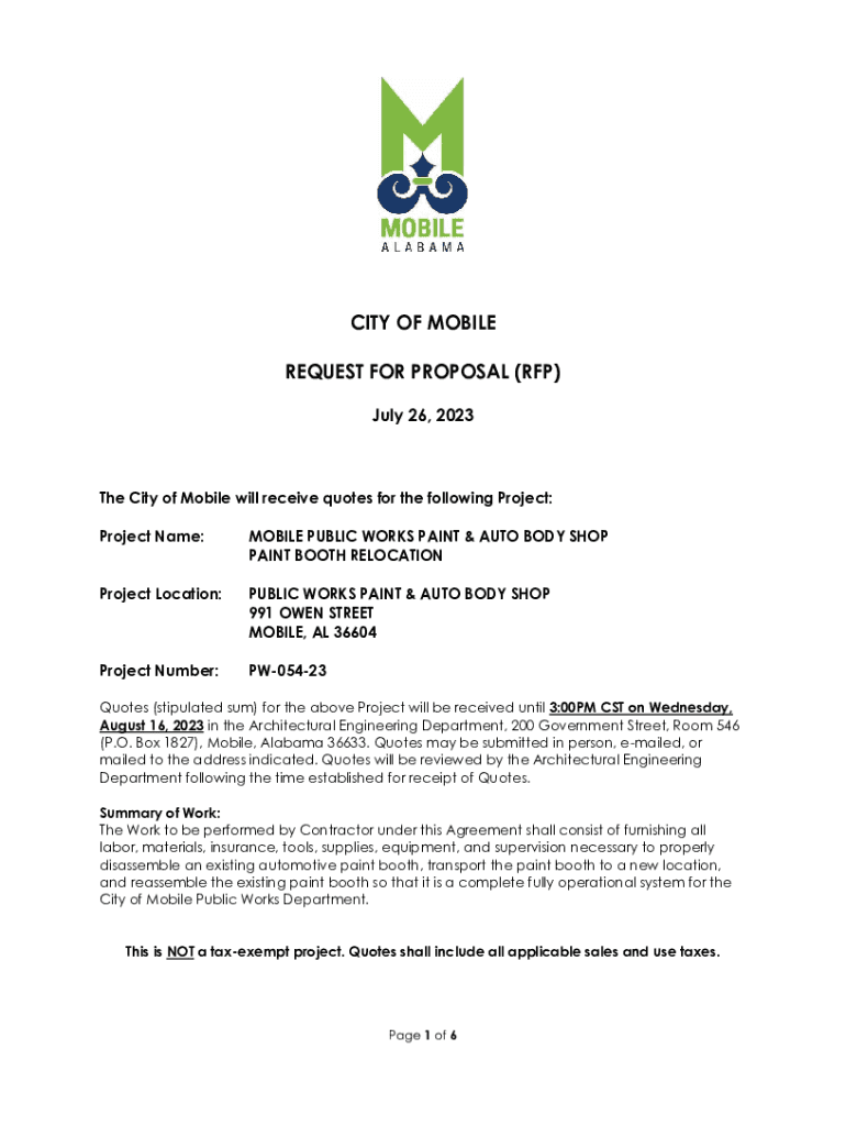 Fillable Online CITY OF MOBILE REQUEST FOR PROPOSAL (RFP) Fax Email ...
