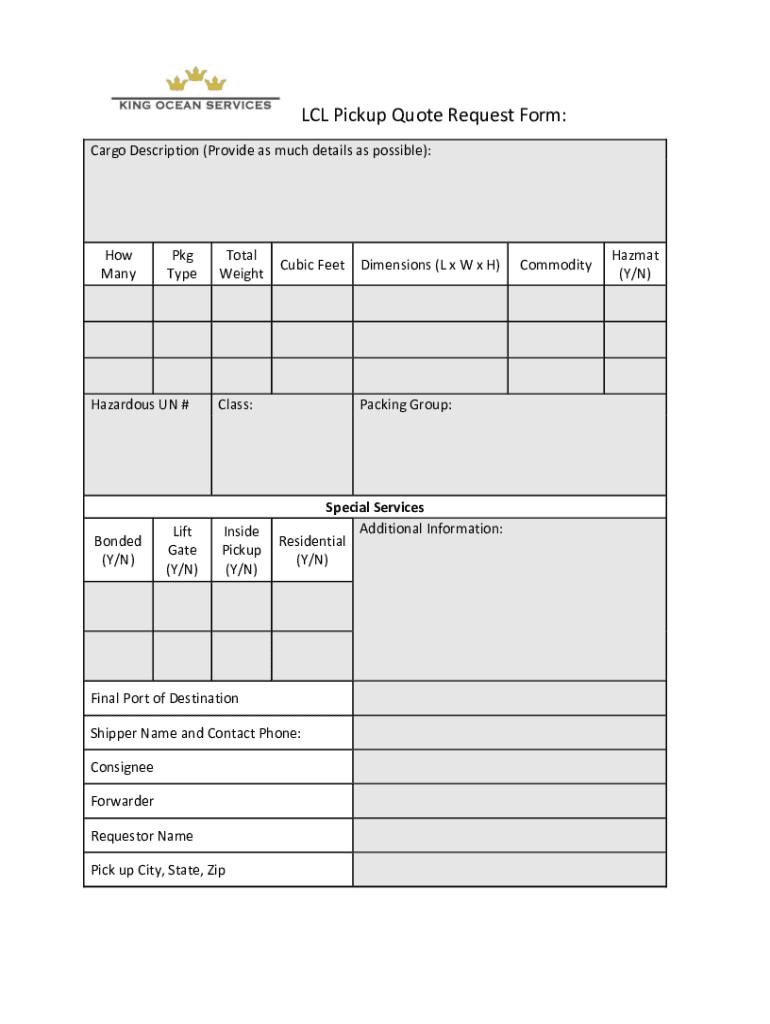 Fillable Online LCL Pickup Quote Request Form: Fax Email Print - pdfFiller