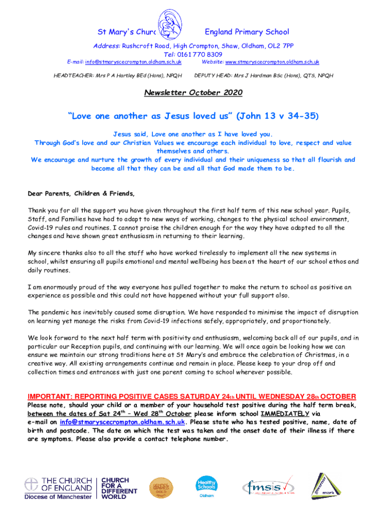 Fillable Online St Marys C of E High Crompton Primary School, Shaw Fax ...