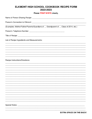 Fillable Online ELKMONT HIGH SCHOOL COOKBOOK RECIPE FORM 2022 ... Fax ...