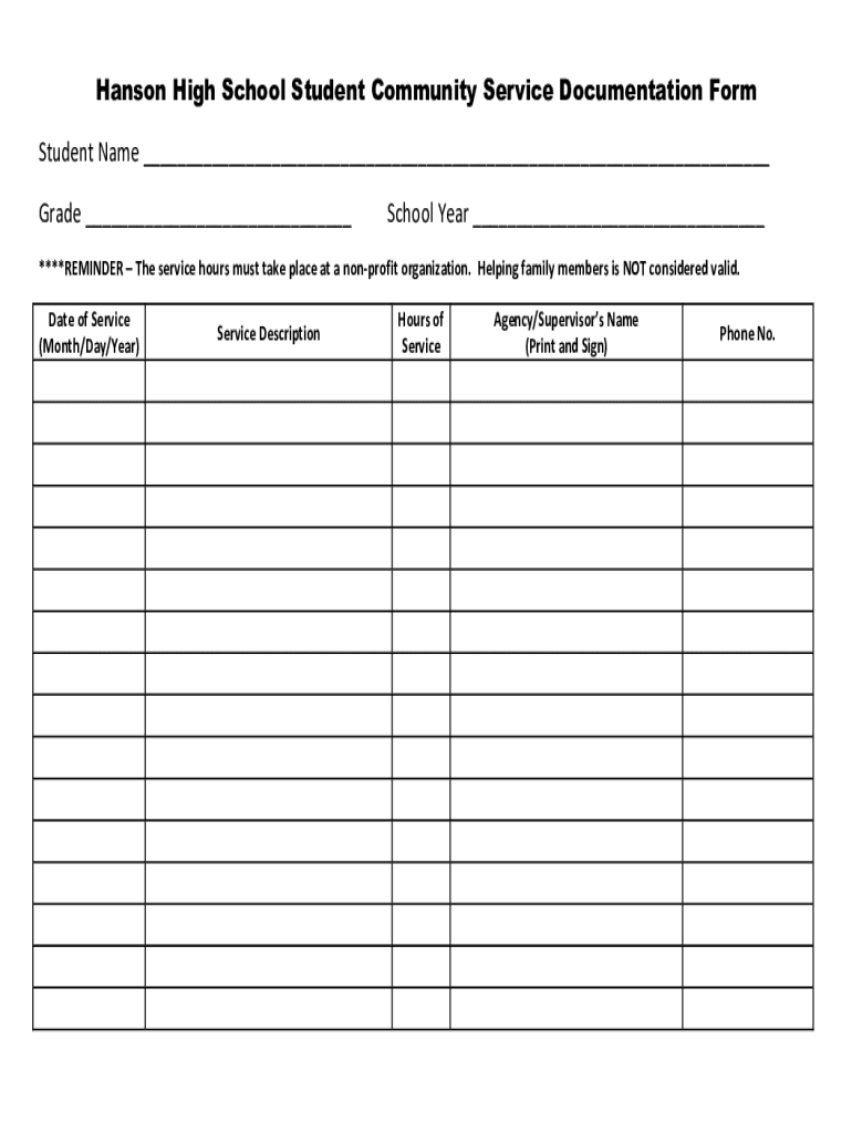 Fillable Online Community Service Log Sheet - Google Docs Fax Email ...