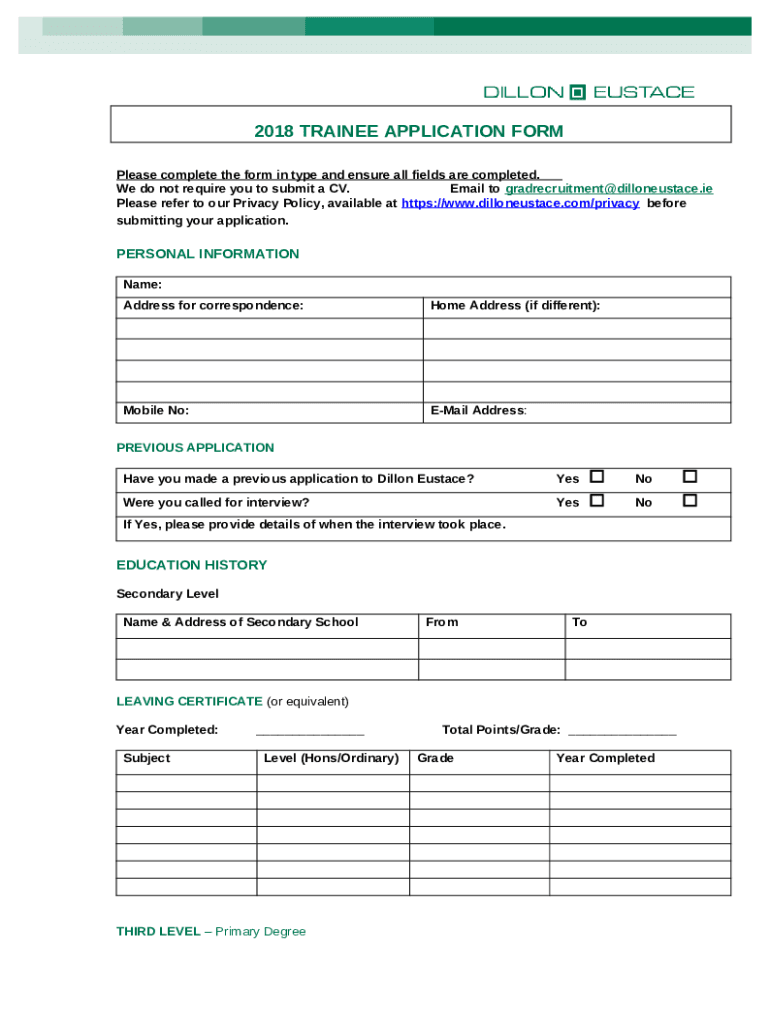 2019 trainee application Doc Template | pdfFiller