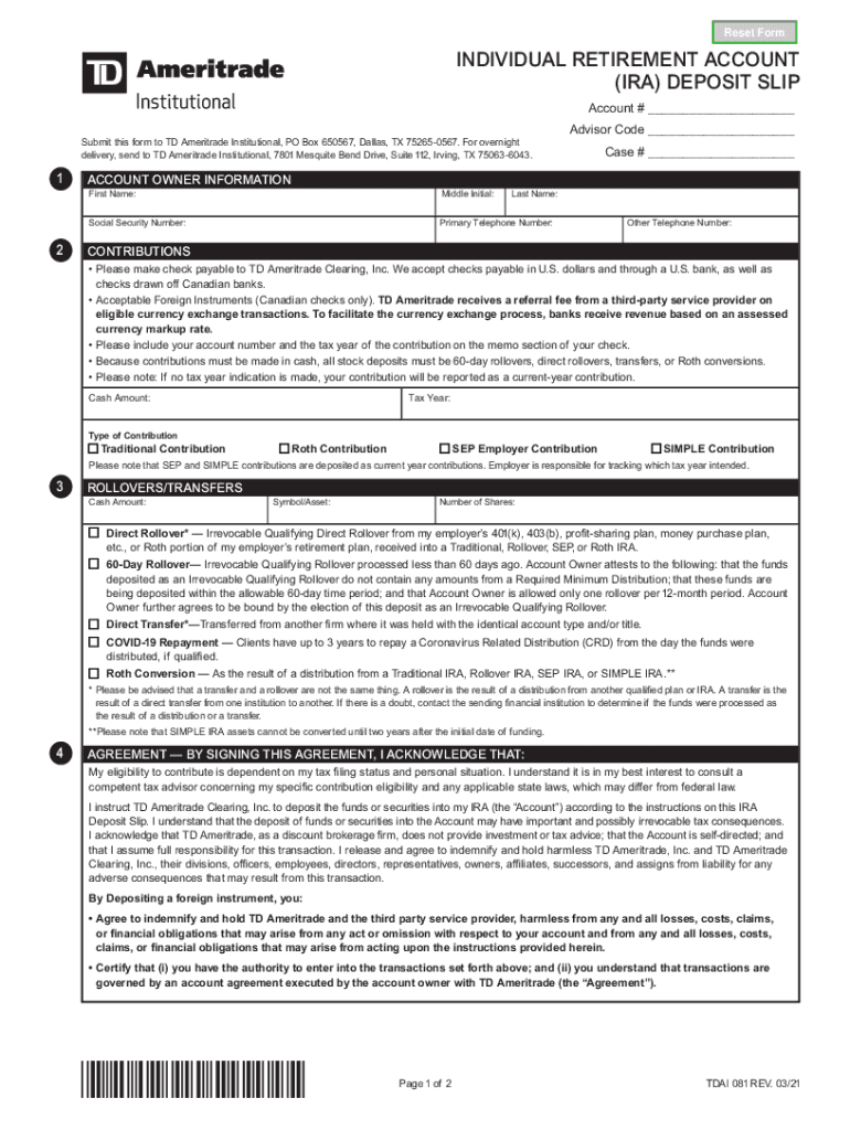 Fillable Online Td ameritrade deposit slip: Fill out & sign online Fax ...