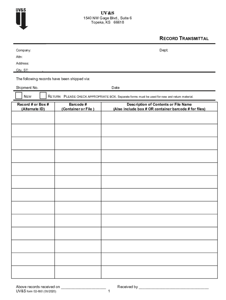 Fillable Online UVST Record Transmittal.dotx Fax Email Print - pdfFiller