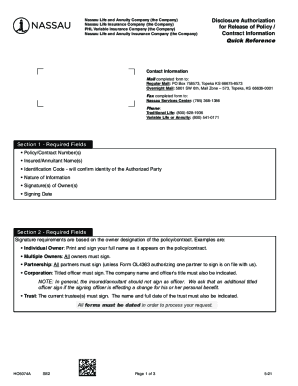 Fillable Online for Release of Policy / Fax Email Print - pdfFiller